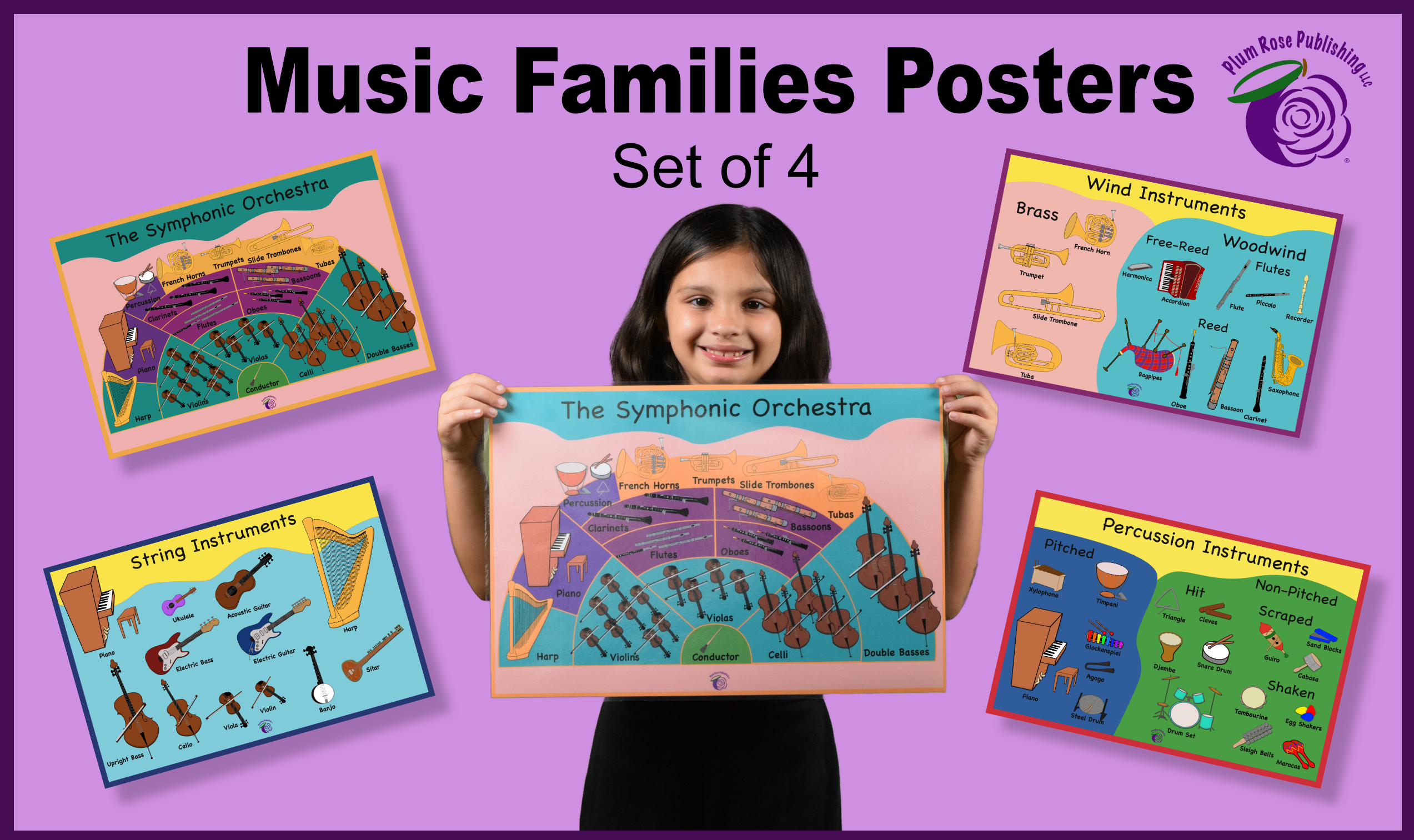 4 Piece Music Families and Orchestra Music Classroom Posters - 13x19 ...